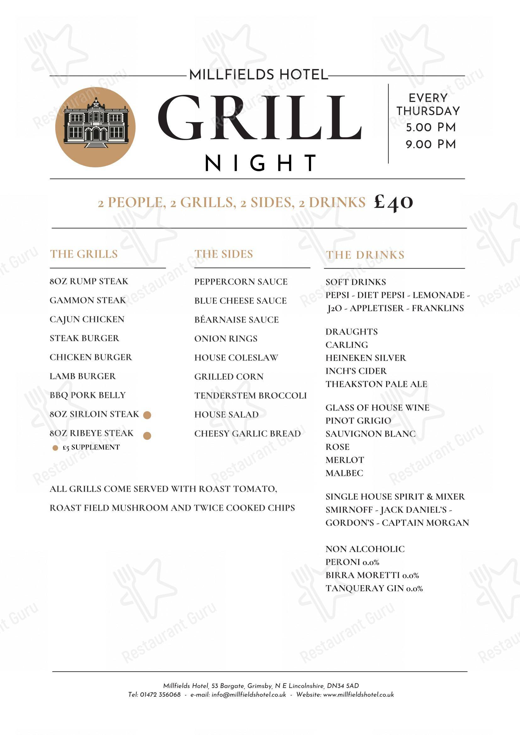 Menu at Millfields Hotel pub & bar, Grimsby