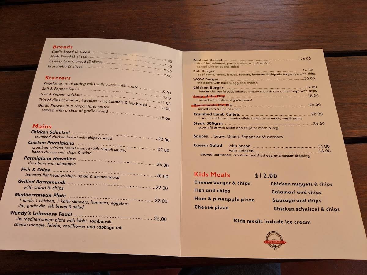 Menu at Millthorpe Hotel pub & bar, Millthorpe