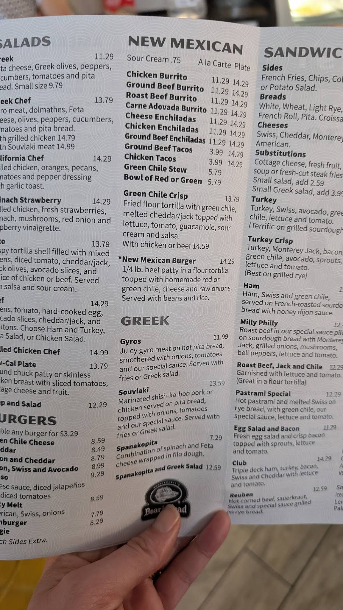 Menu at Milly's restaurant, Albuquerque, Jefferson St NE