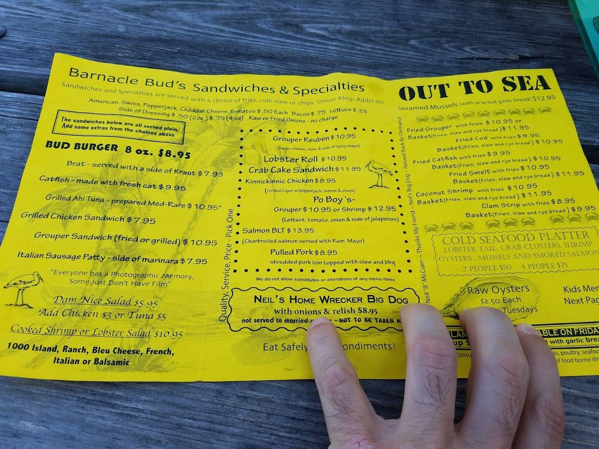 Menu at Barnacle Bud's, Milwaukee