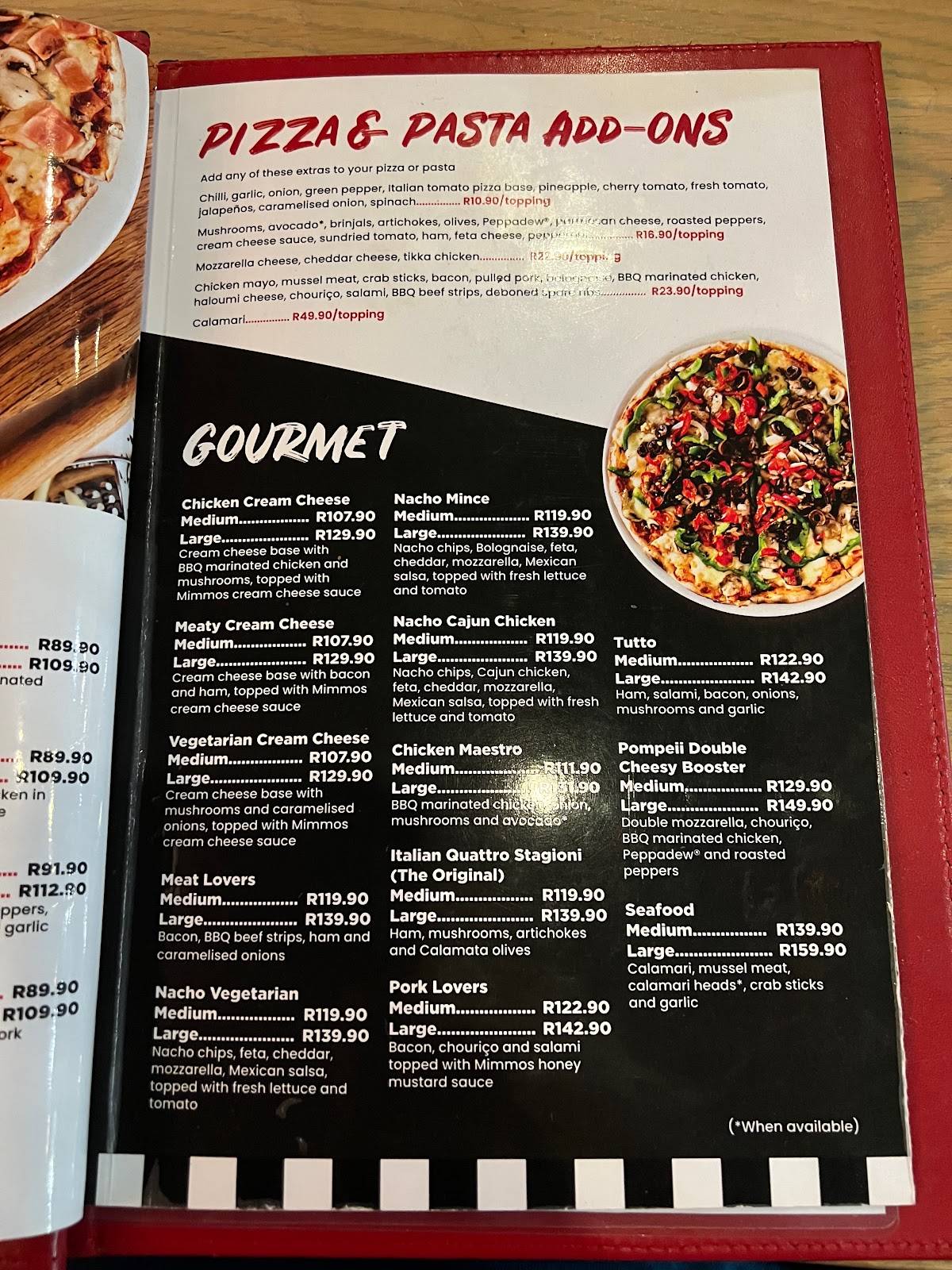 Menu at Mimmos Gateway restaurant, Umhlanga, G016