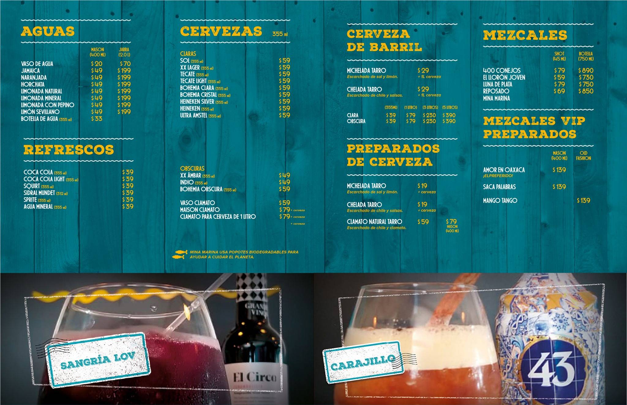 Carta del restaurante Mina Marina, Cholula