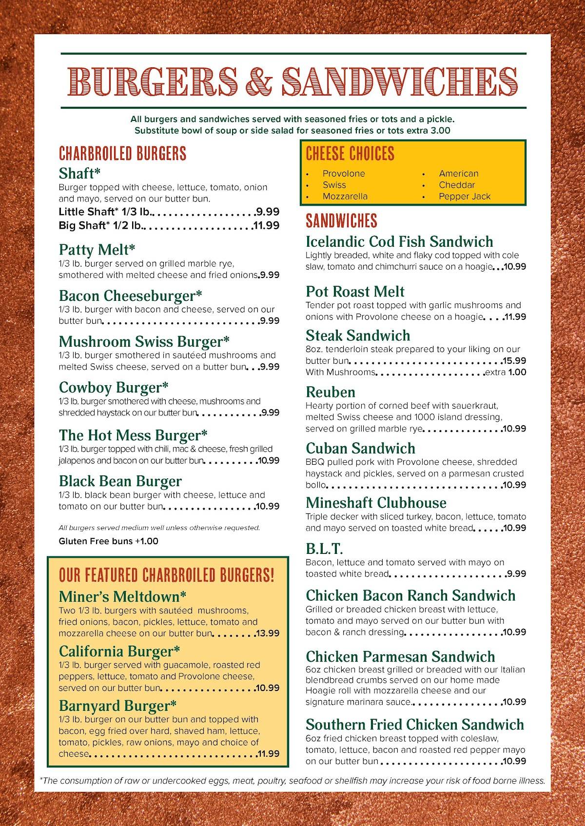 Menu at Mineshaft Oshkosh pub & bar, Oshkosh