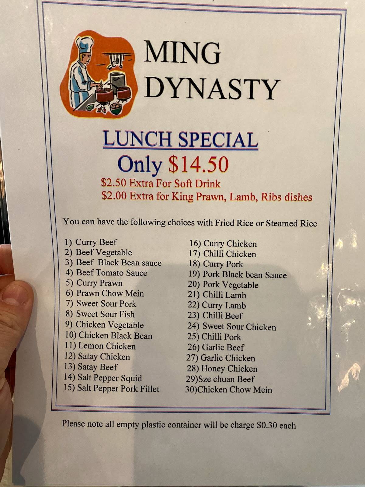 Menu at Ming Dynasty Restaurant, Morley