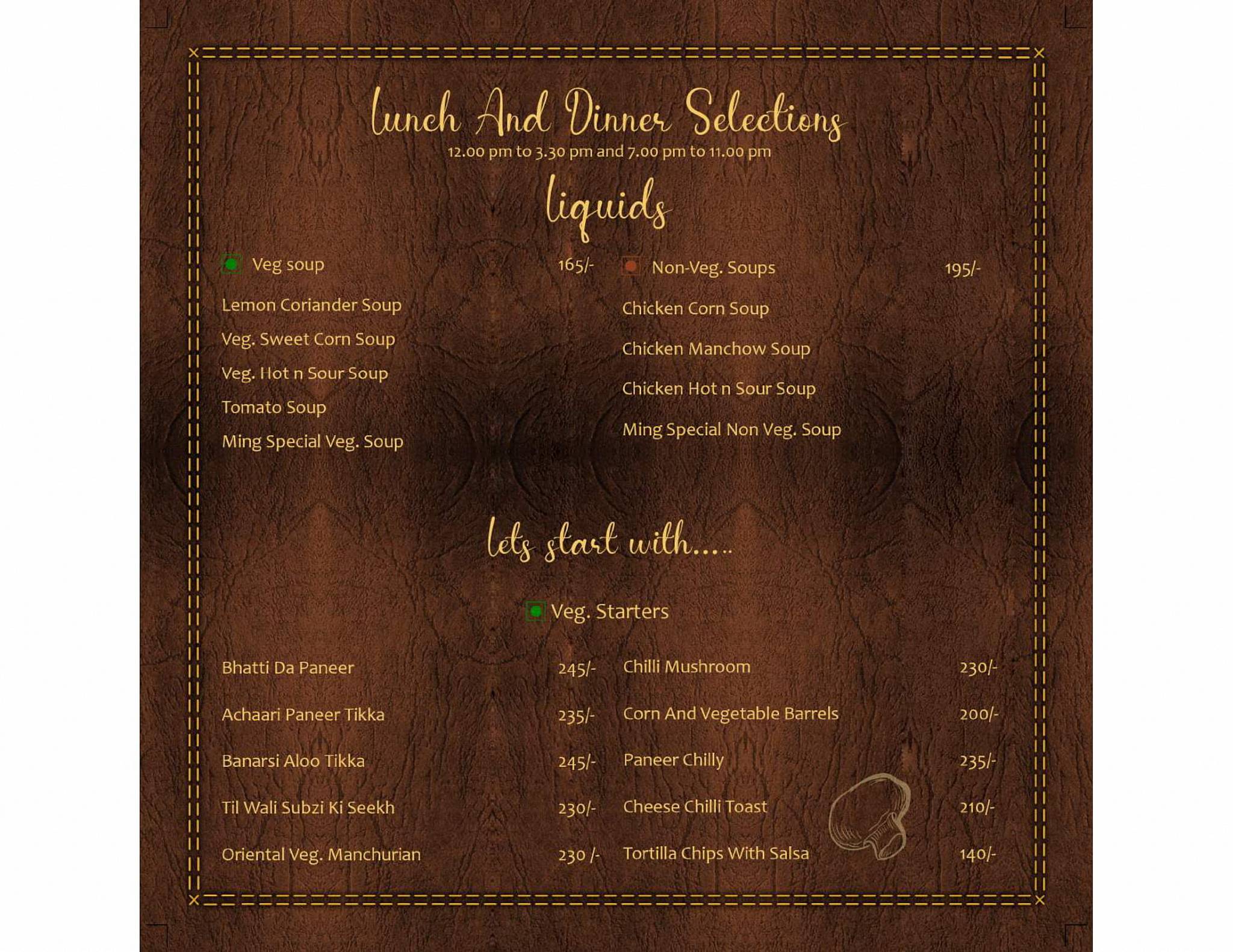 Menu at Ming Ustad, Hyderabad, Sy no 36 & 37