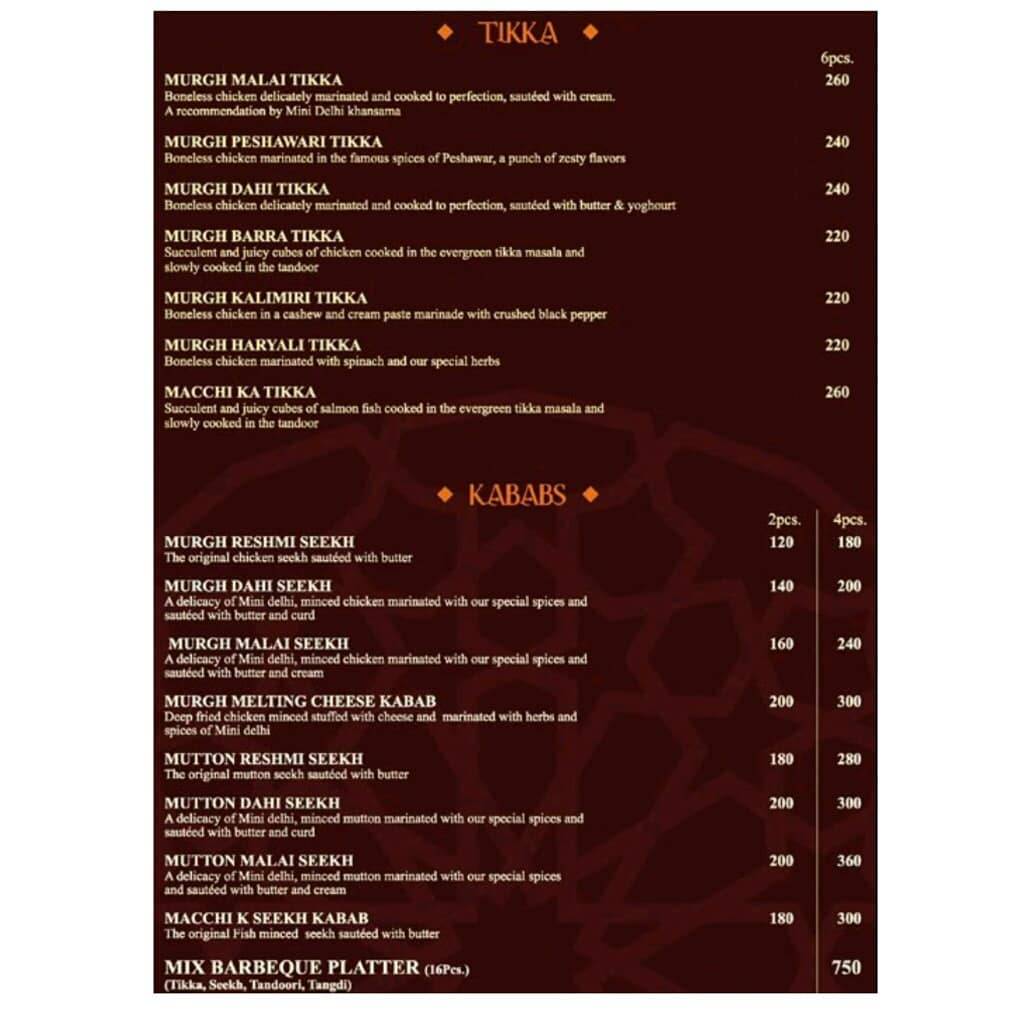 Menu at Mini Delhi, Mumbai, 300, Sayed Manzil, Mumbai, Ajmer, Bhendi ...