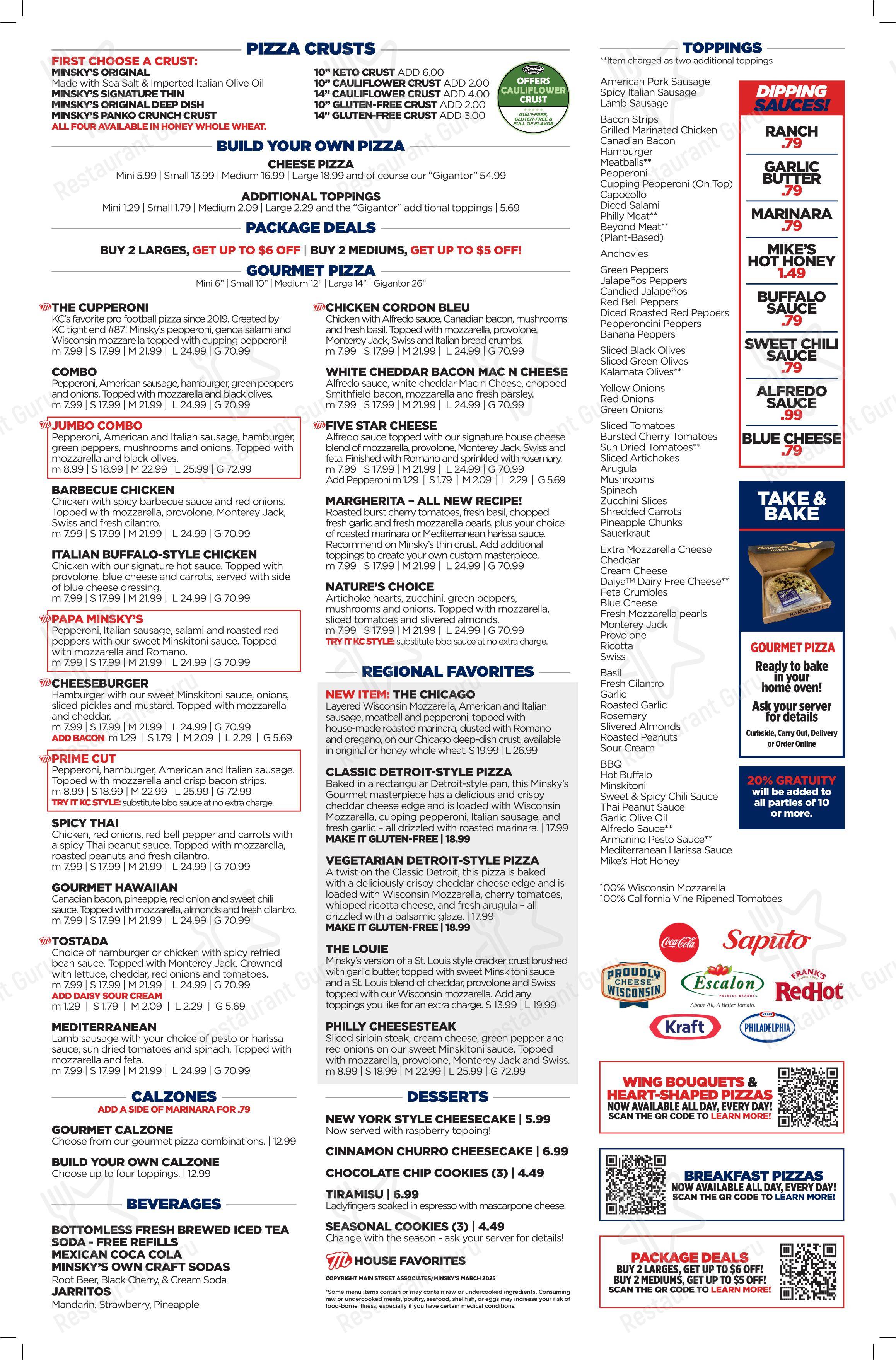 Menu at Minsky's Pizza pizzeria, Blue Springs, MO-7