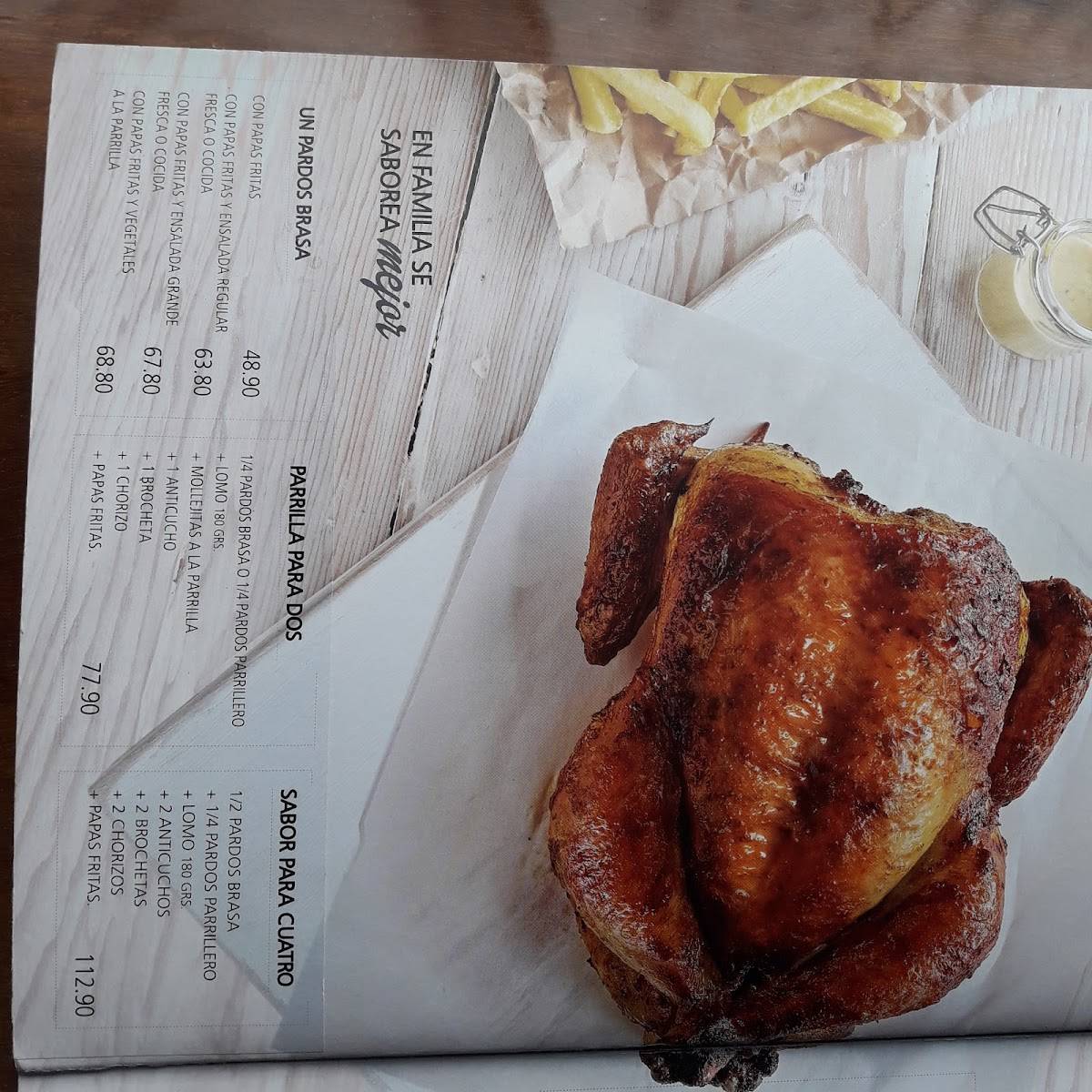 Menu at Pardos Chicken restaurant, Miraflores, Av. Sta. Cruz 898