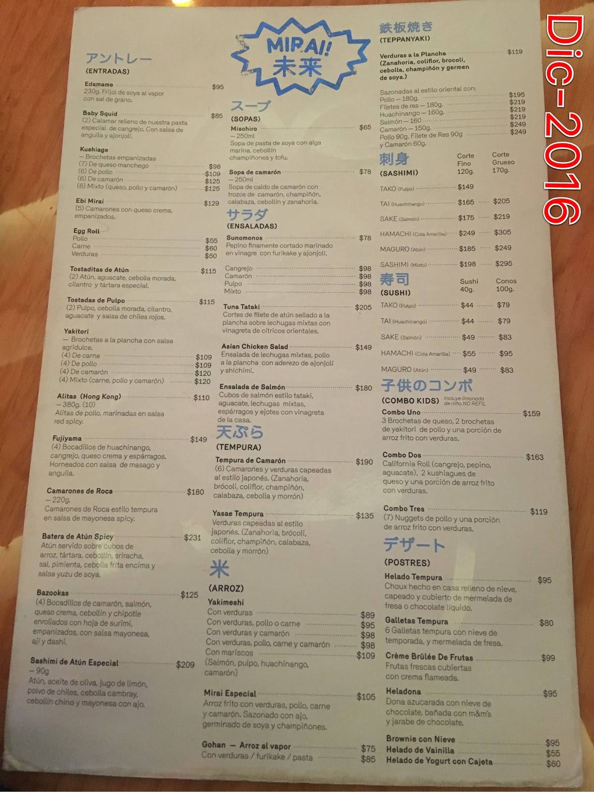Carta del restaurante Mirai Paseo La Fe, San Nicolás del los Garza, Av ...