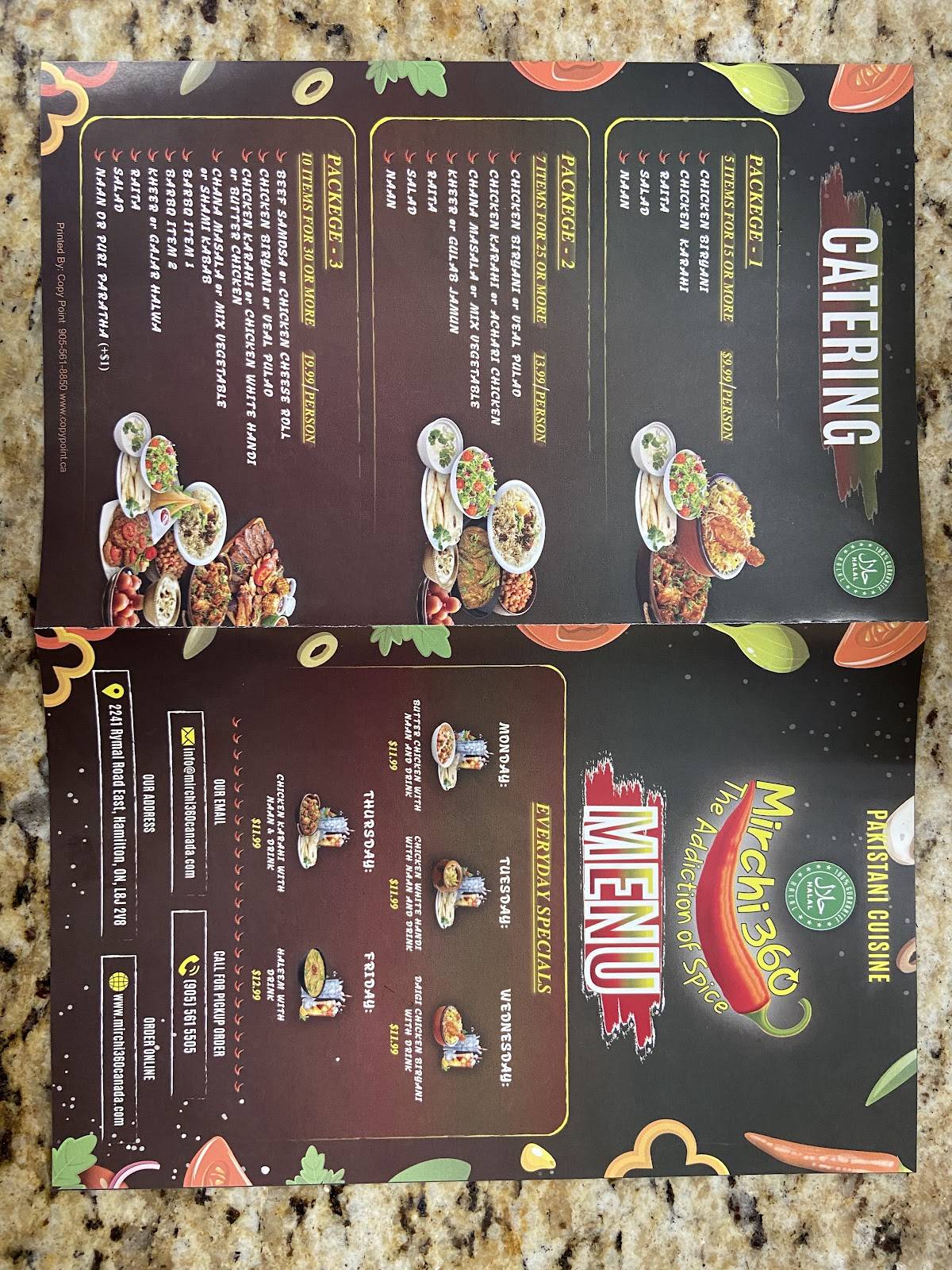 Menu at Mirchi 360 restaurant, Hamilton