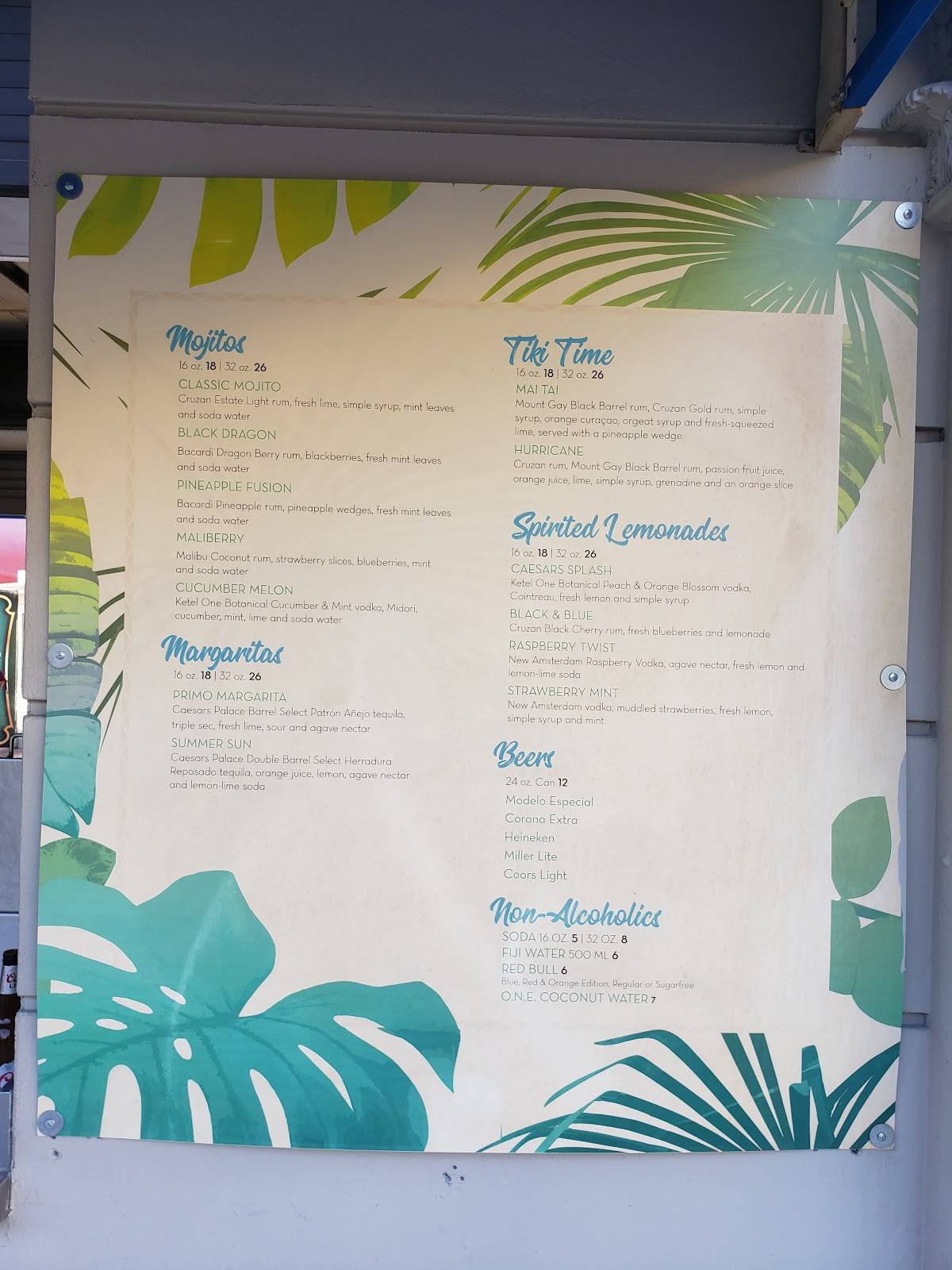 Menu at Mojito Hut at Caesars Palace pub & bar, Las Vegas
