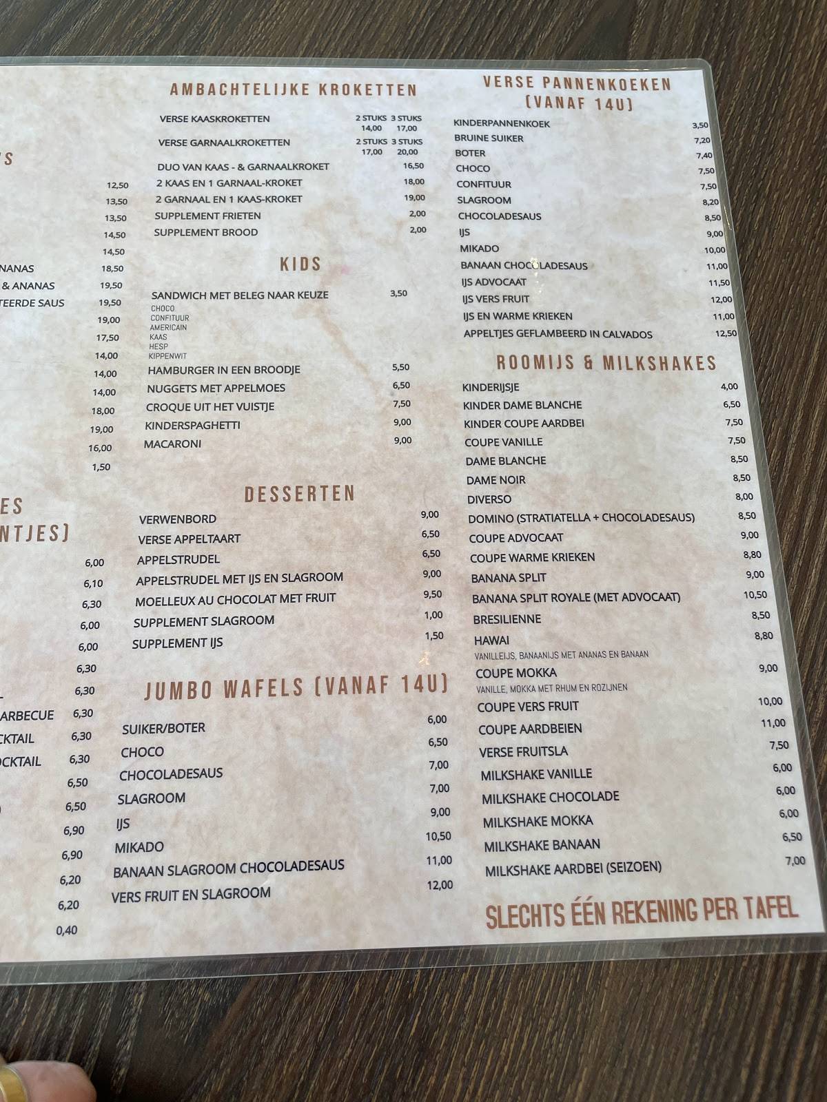 Menu at Mokka, Aalst