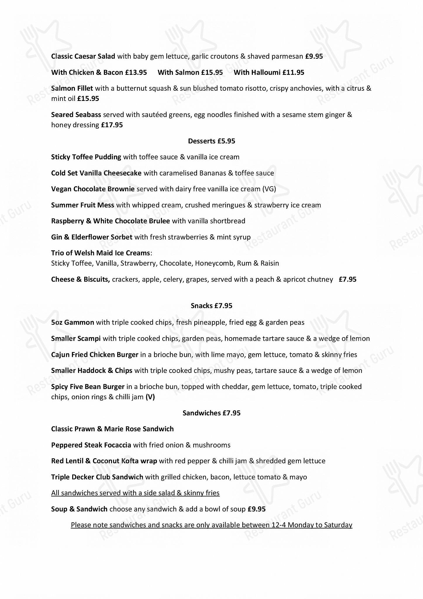 Menu at The Celtic Arms restaurant, Mold