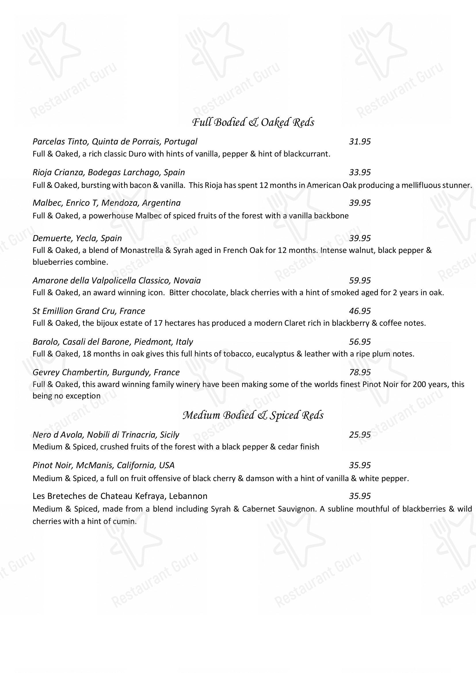 Menu at The Celtic Arms restaurant, Mold