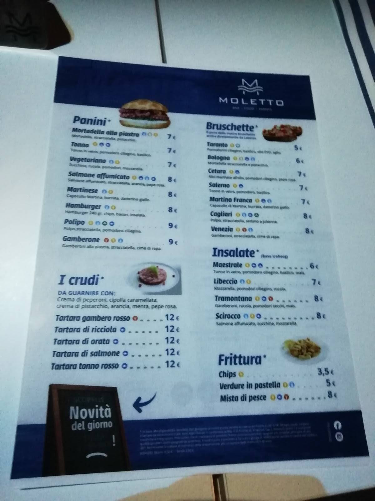 Menu da Moletto American Bar & Events, Taranto
