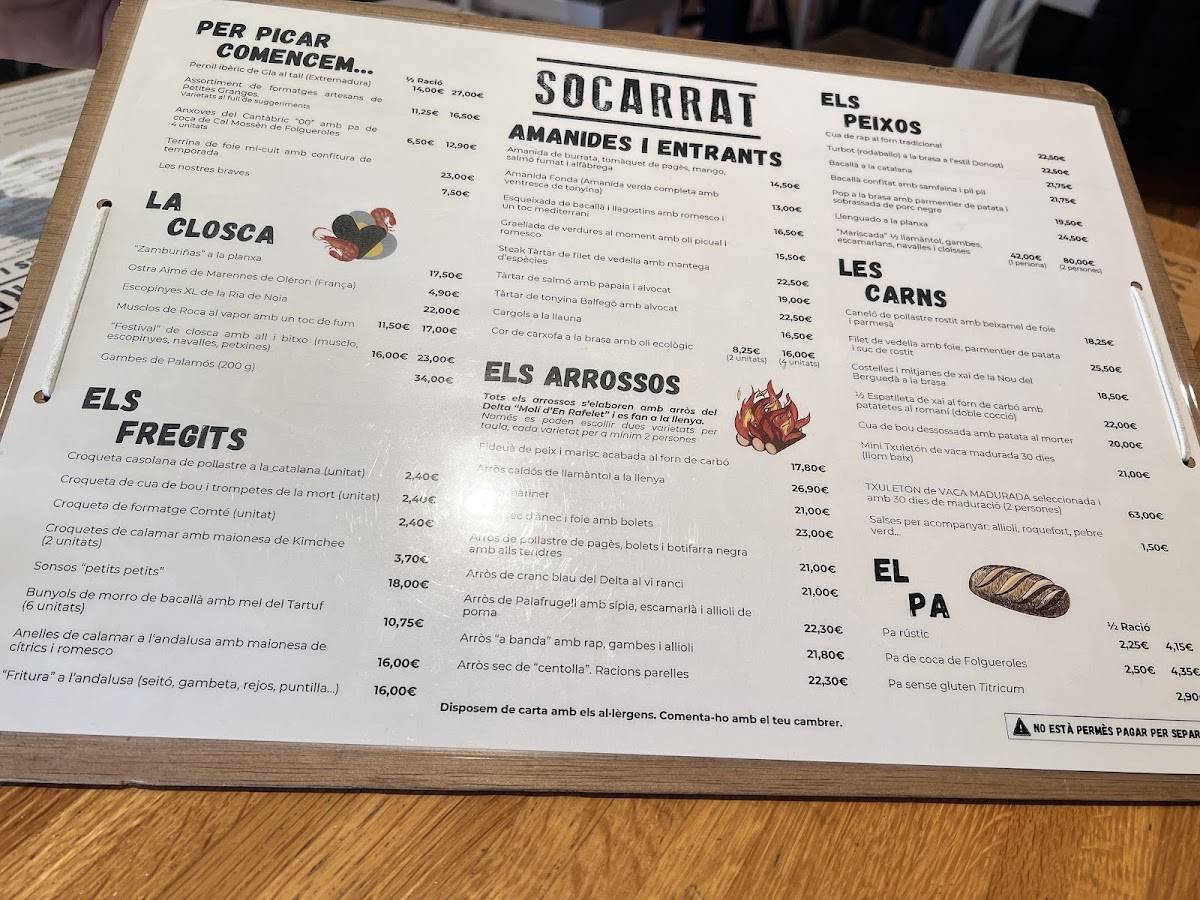 Carta de Restaurant Socarrat, Mollet del Vallès