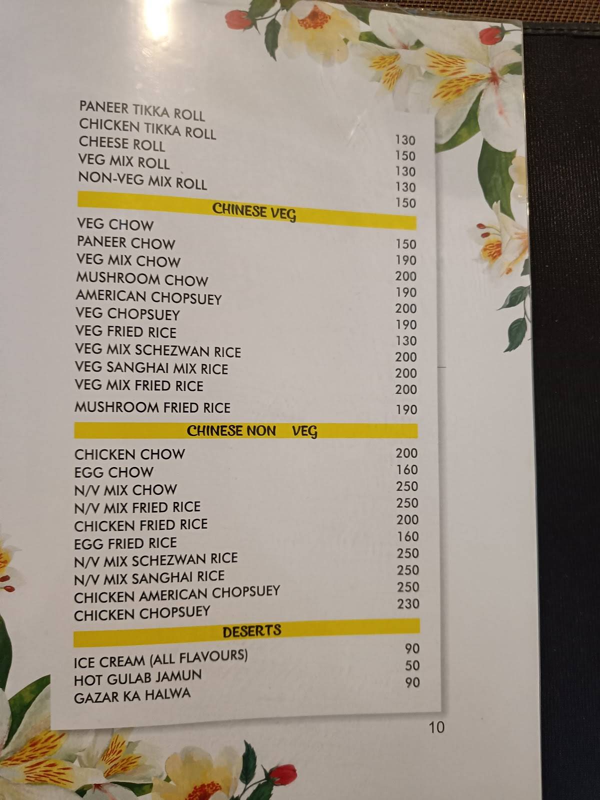Menu at Moments Resort, Ranchi