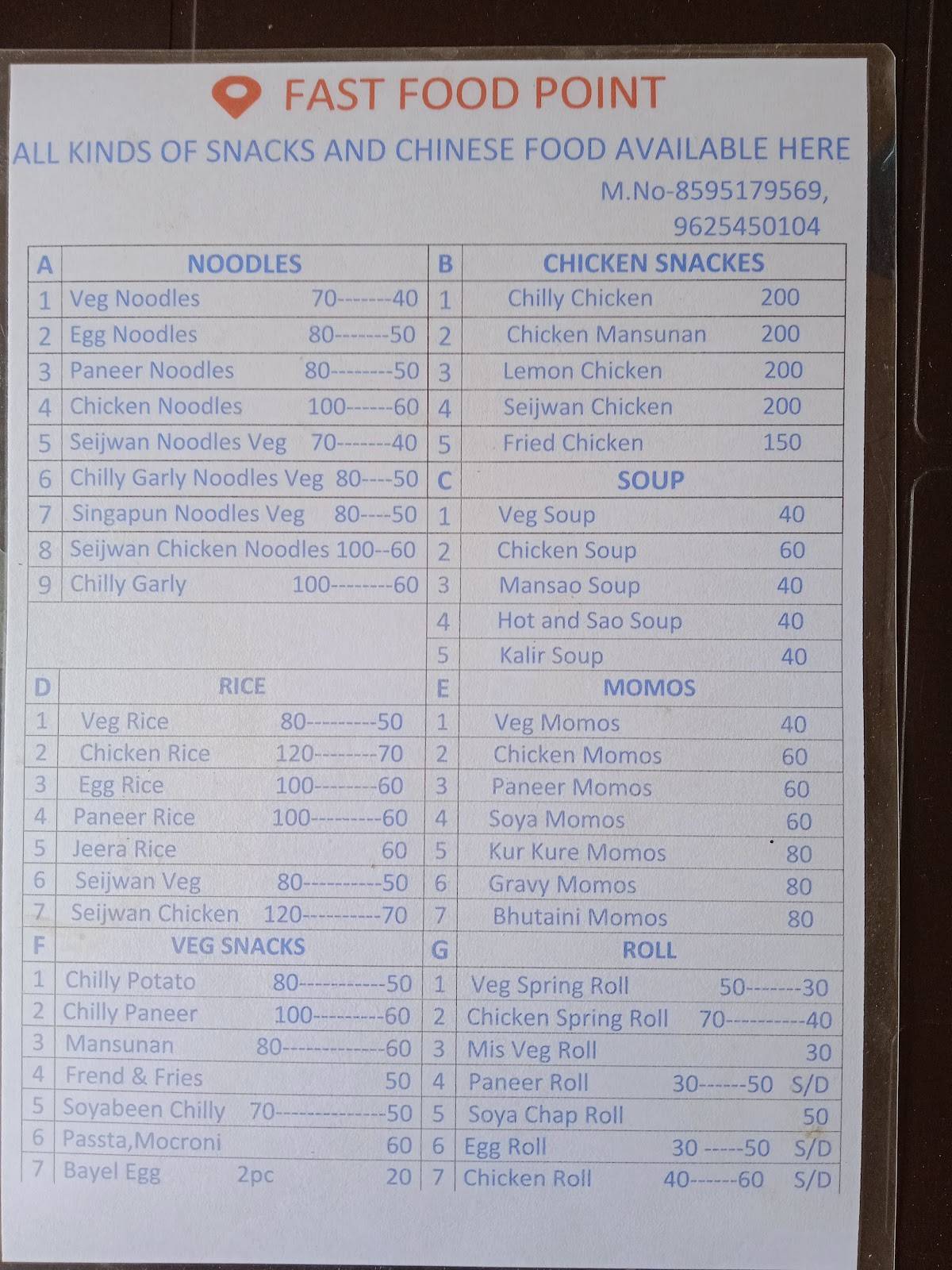 Menu at Momo House And Fast Food Point, New Delhi