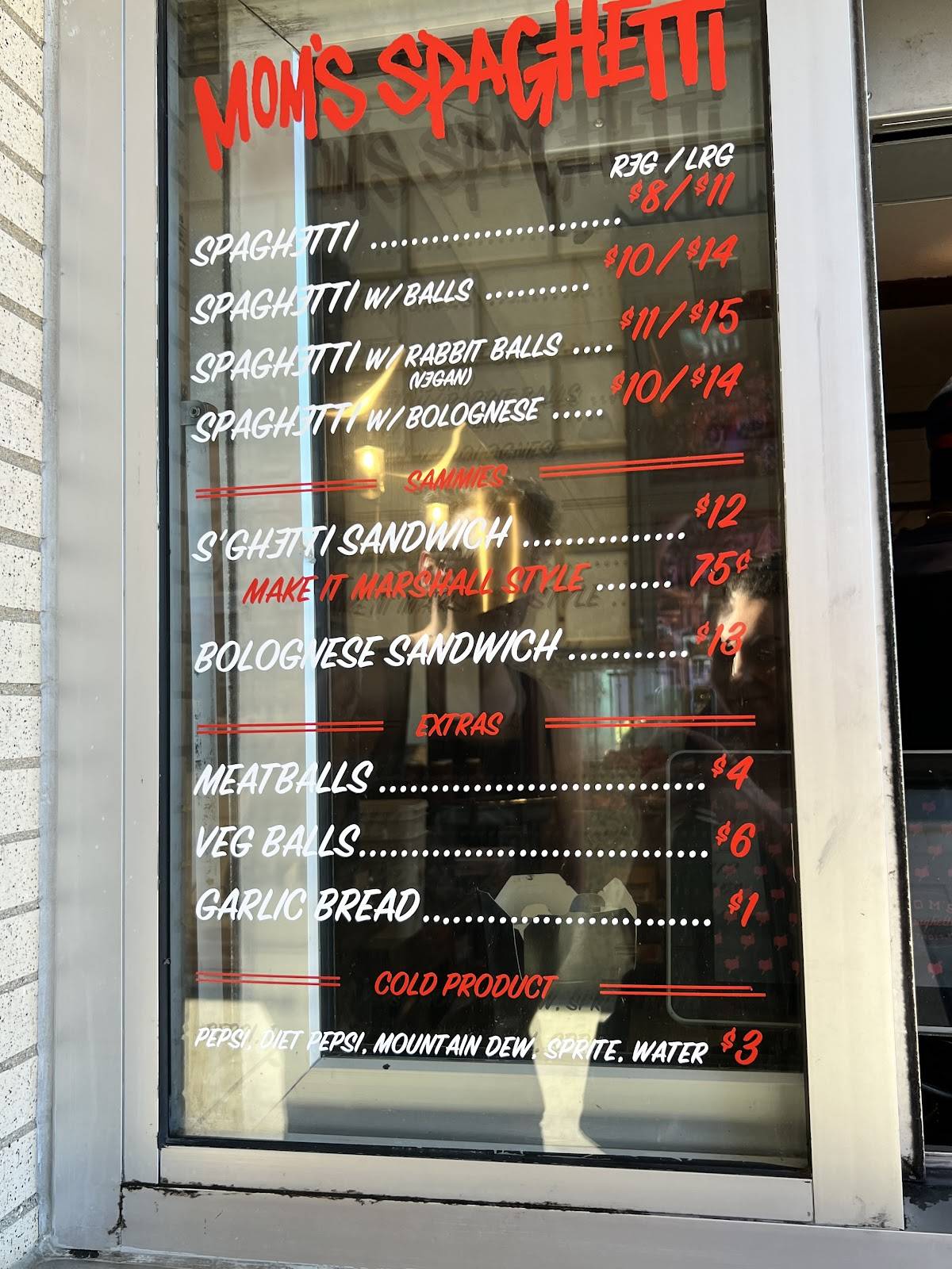 Menu at Mom's Spaghetti restaurant, Detroit