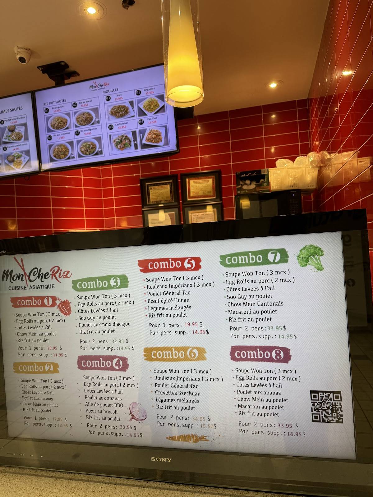 Menu au Mon Cheriz restaurant, Beloeil