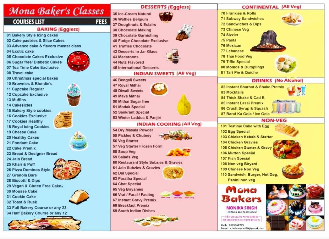Menu at Mona Bakers Home, Lucknow