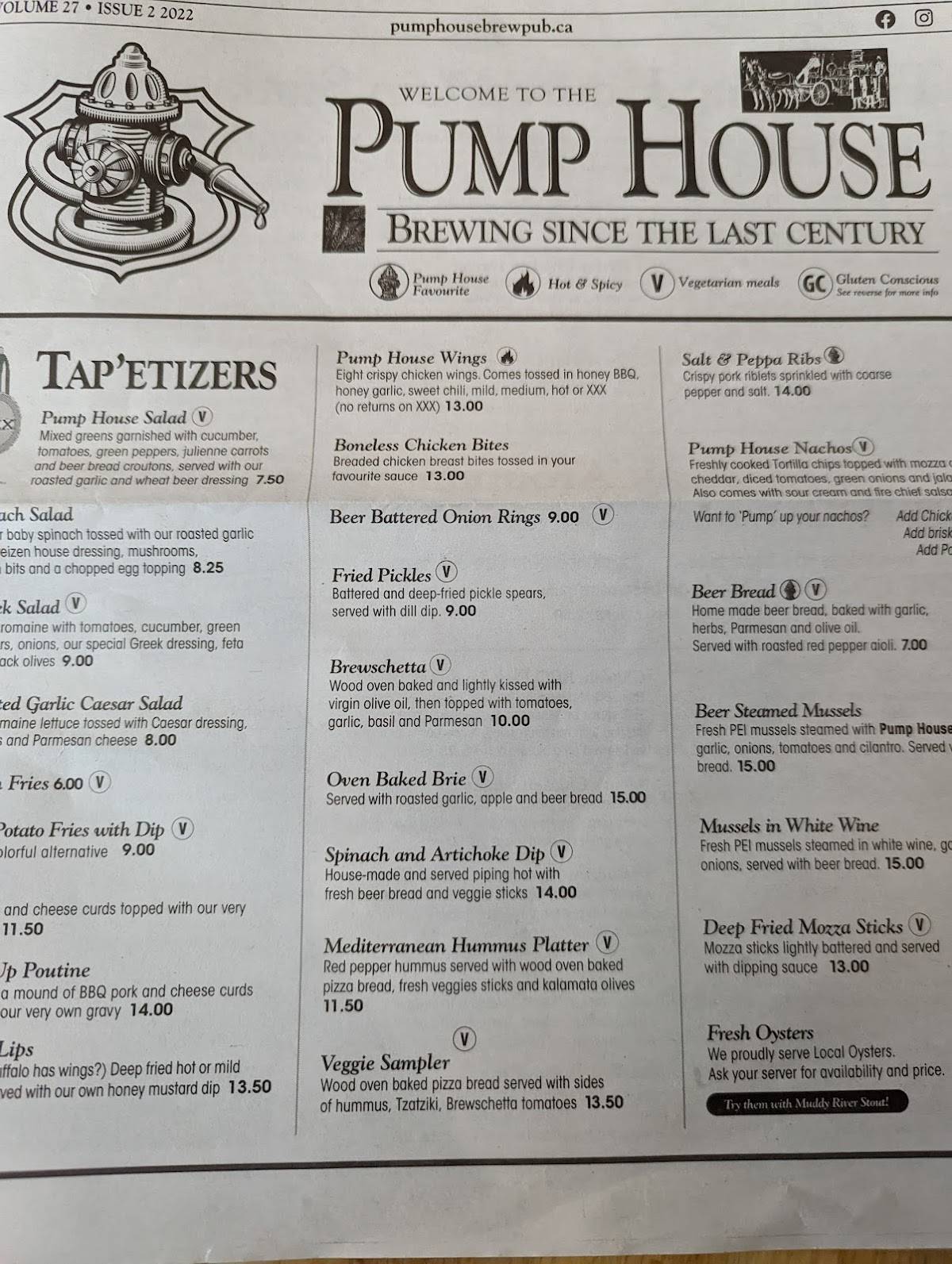 Menu at Pump House - Brewpub & Restaurant, Moncton