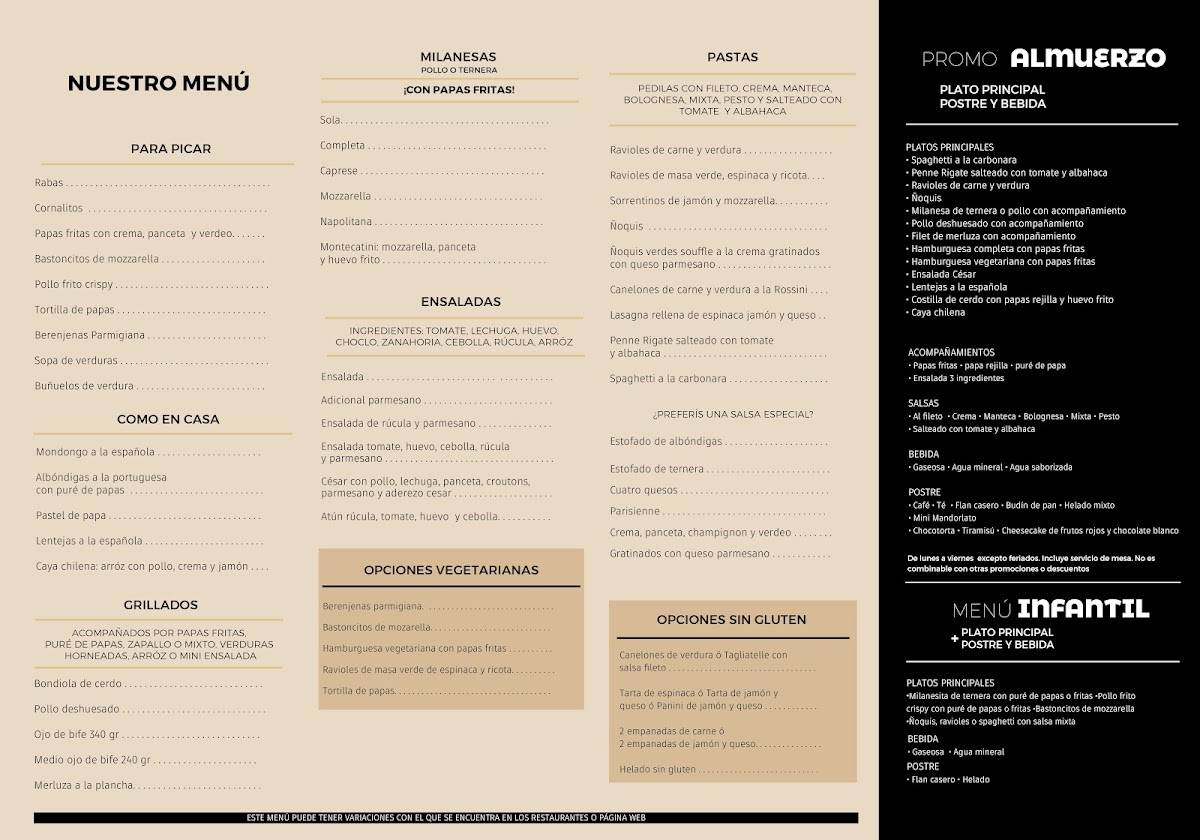 Carta del restaurante Montecatini Colón, Mar del Plata, Av. Colón 2309