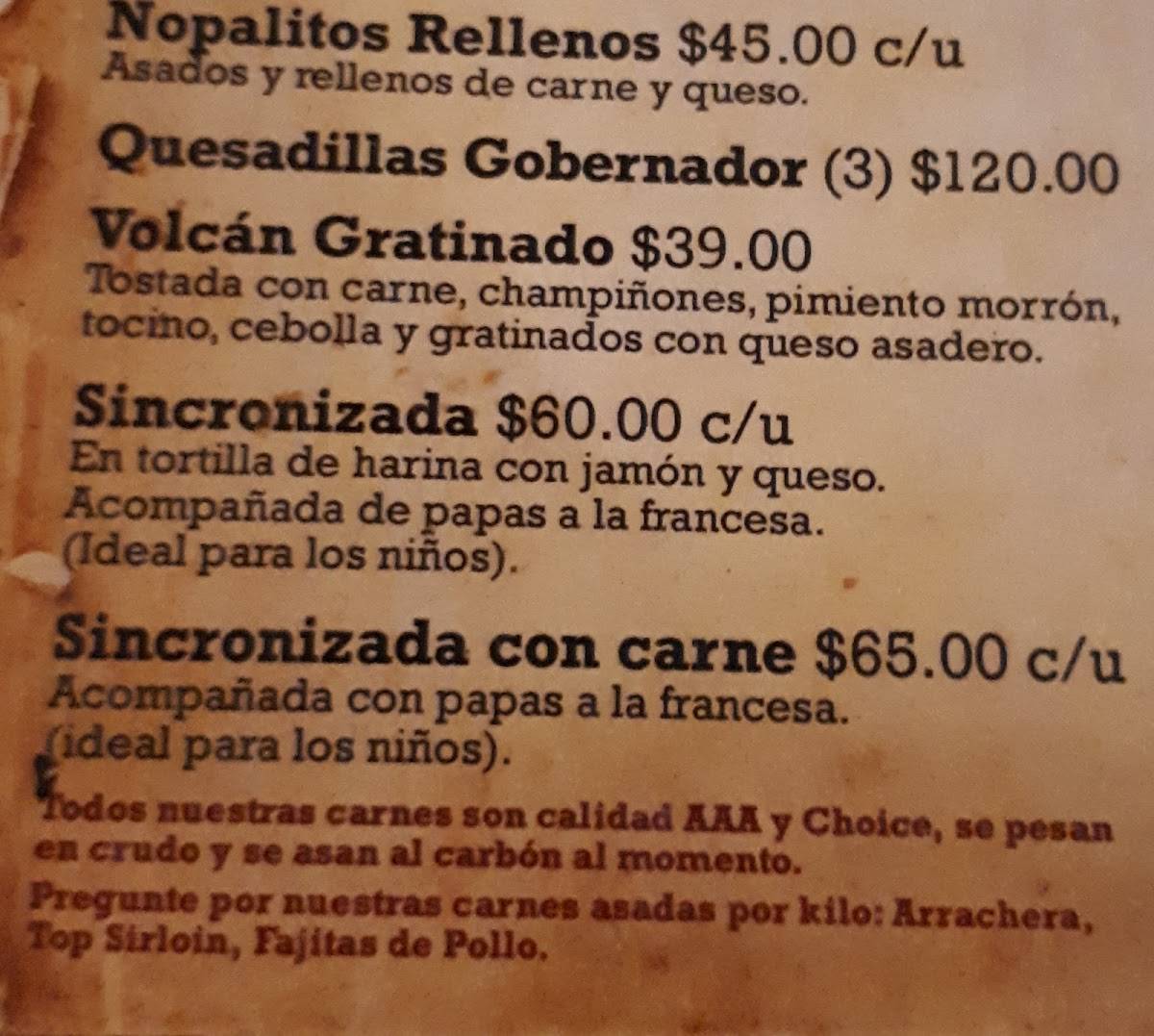 Carta del restaurante El Palmito, Monterrey, Av. Eugenio Garza Sada #3973