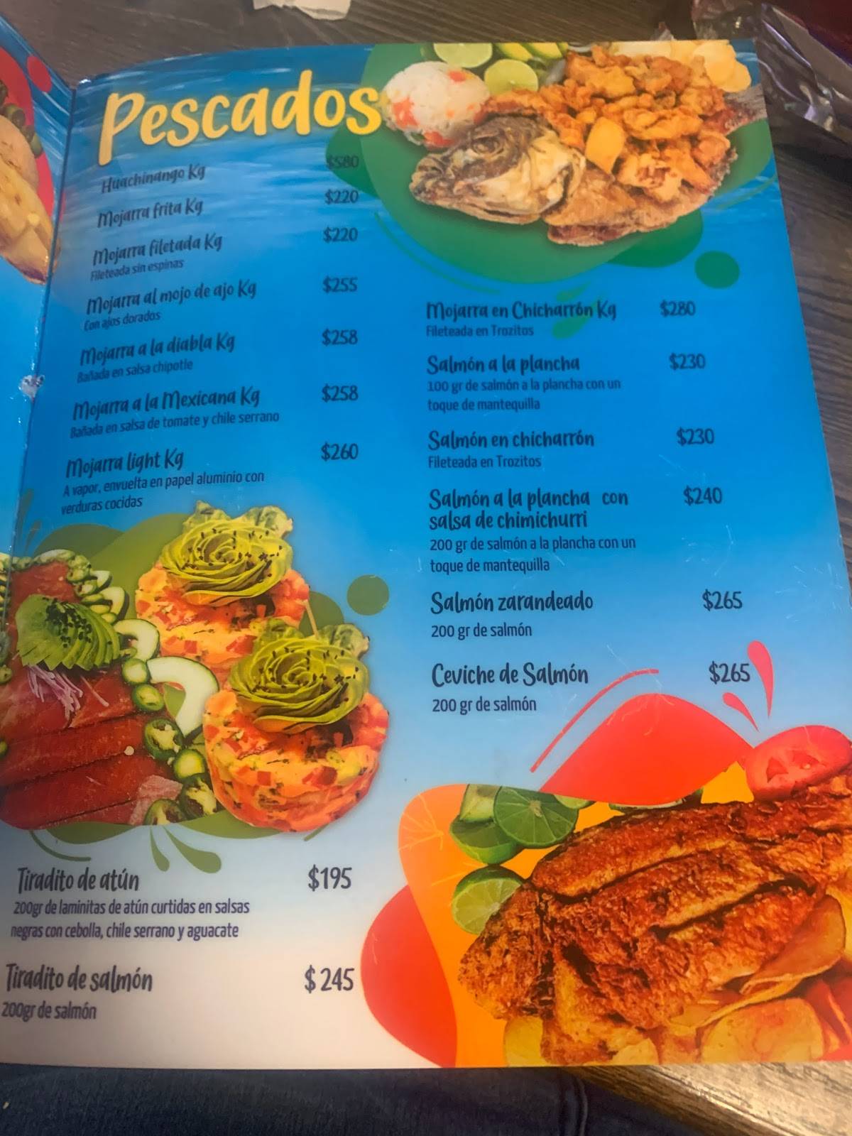 Carta de Restaurante finos mariscos, Monterrey, Naranjo 1202