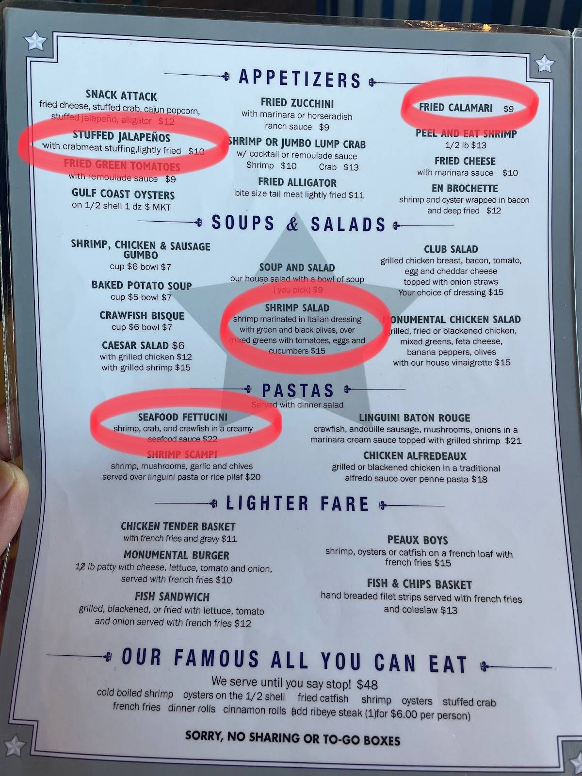 Menu at Monument Inn restaurant, La Porte, Independence Pkwy