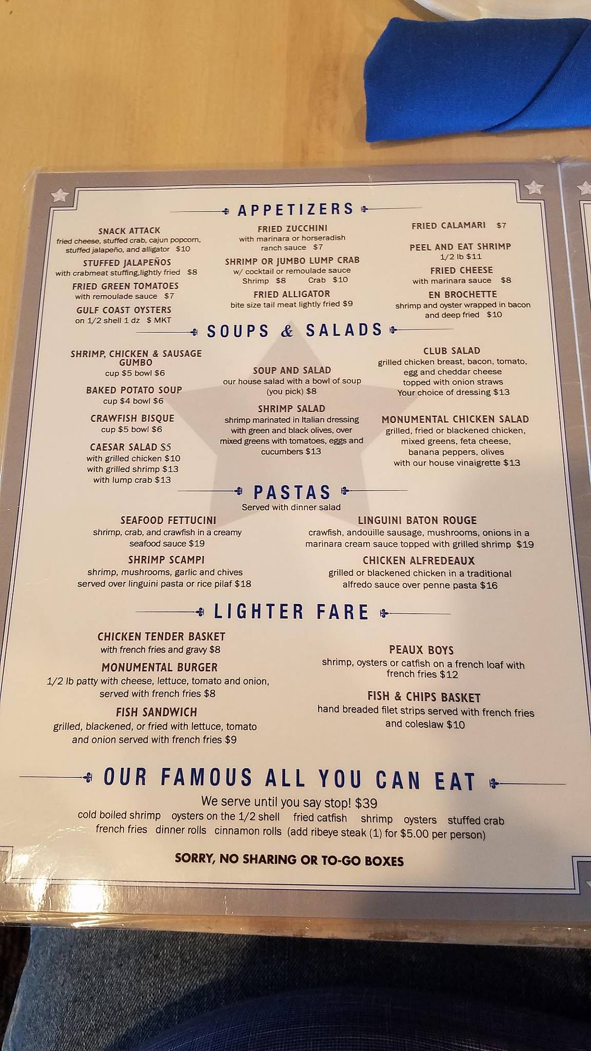 Menu at Monument Inn restaurant, La Porte, Independence Pkwy
