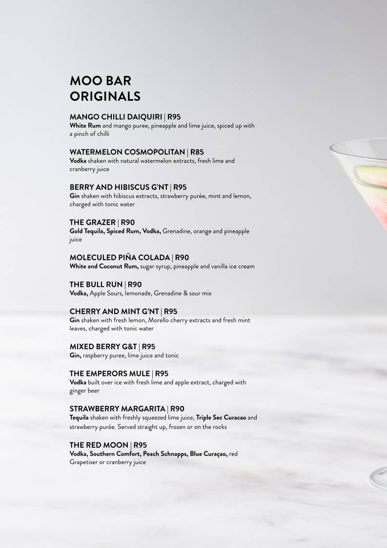 Menu at Moo Bar Khoroni, Thohoyandou