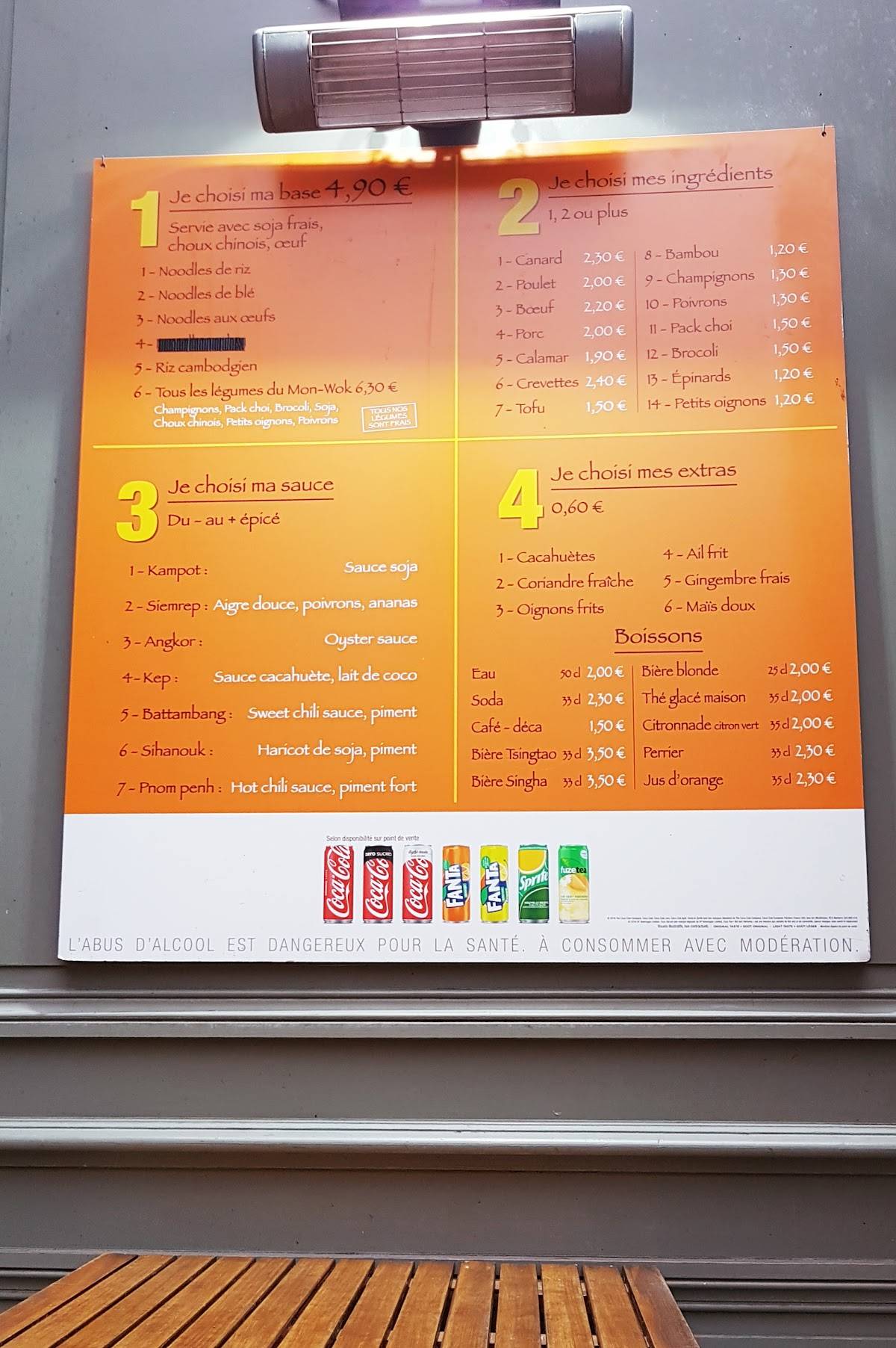 Menu au Moon Wok restaurant Bordeaux