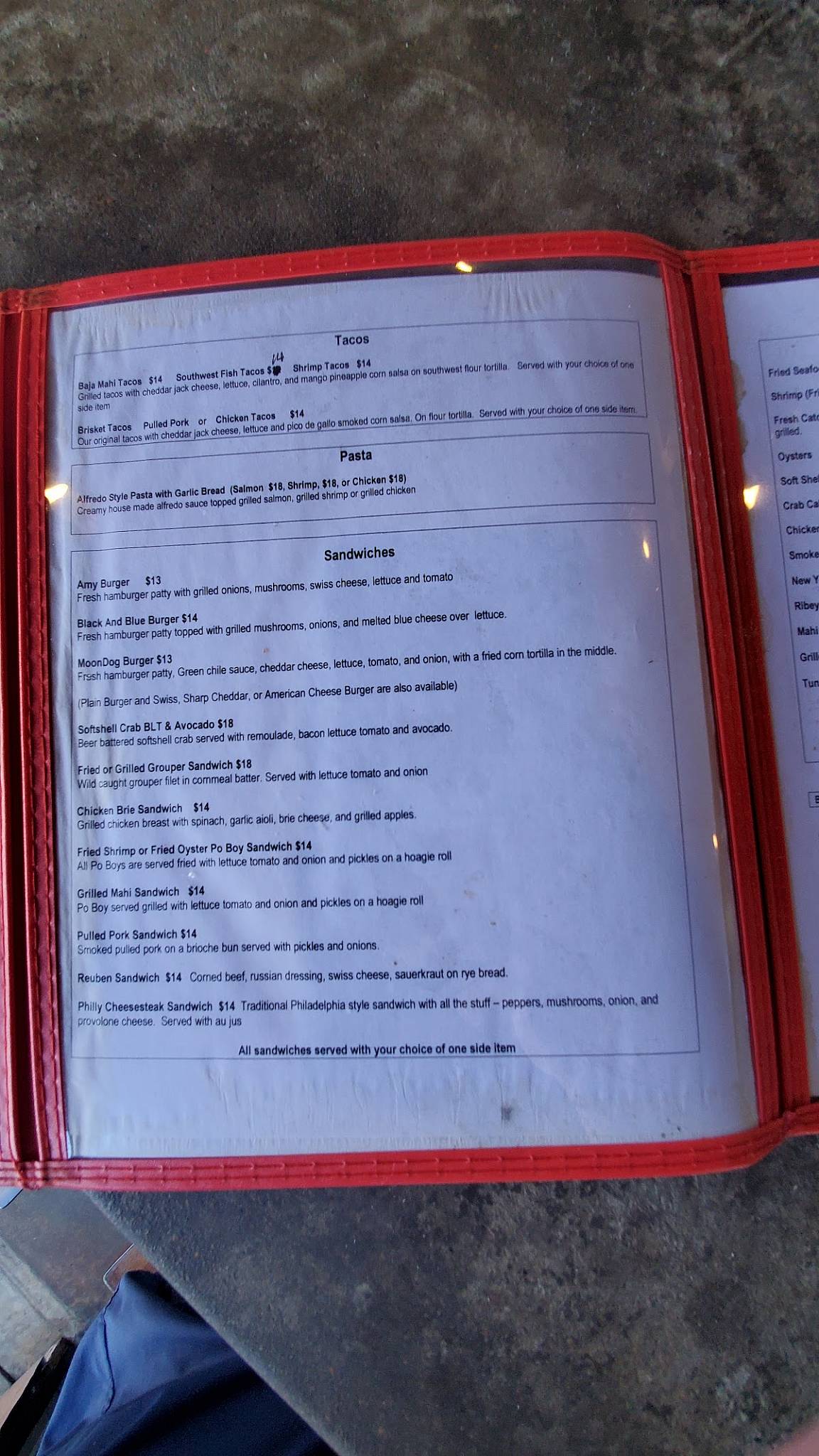 Menu at Moondog Seaside Eatery pub & bar, Fulton
