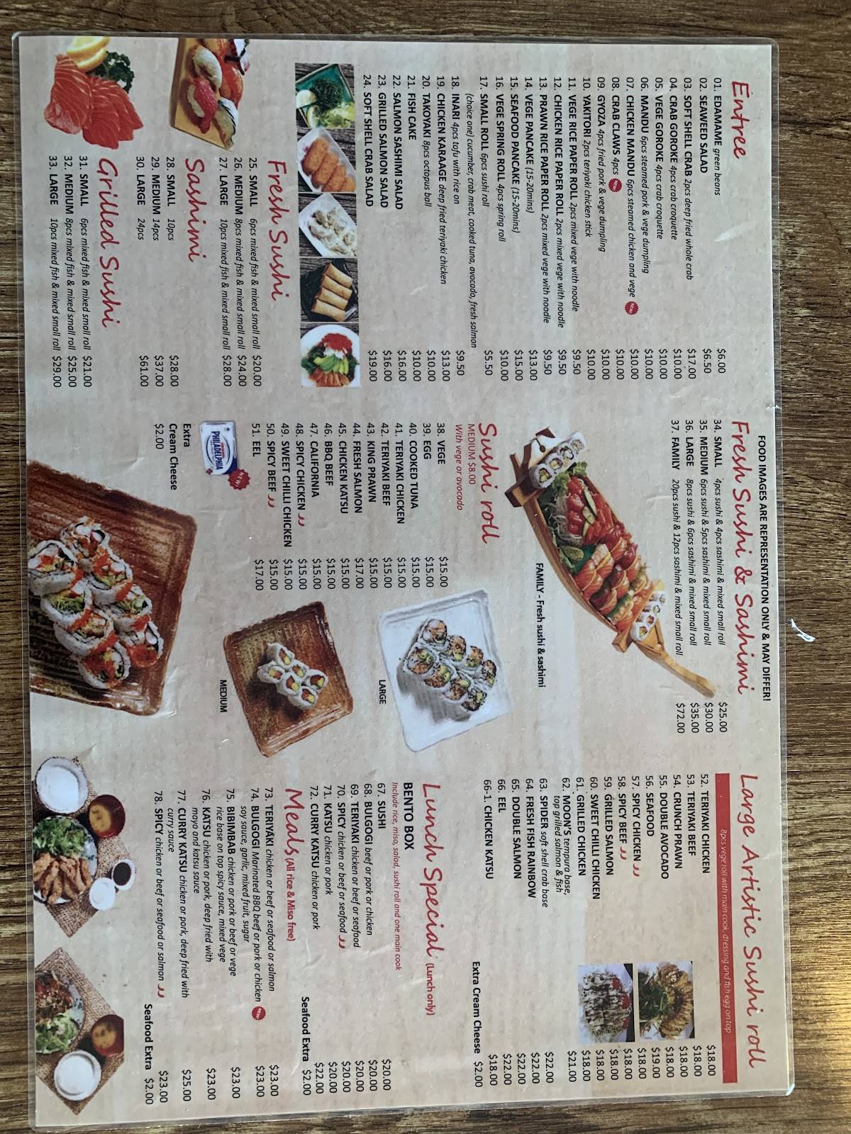 Menu at Moon's Sushi Shellharbour restaurant, Shellharbour