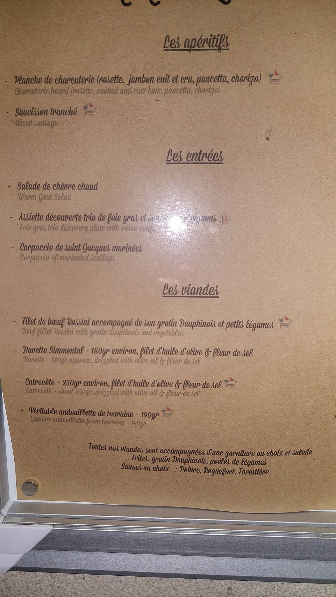 Menu au Morandez vous restaurant, Morand