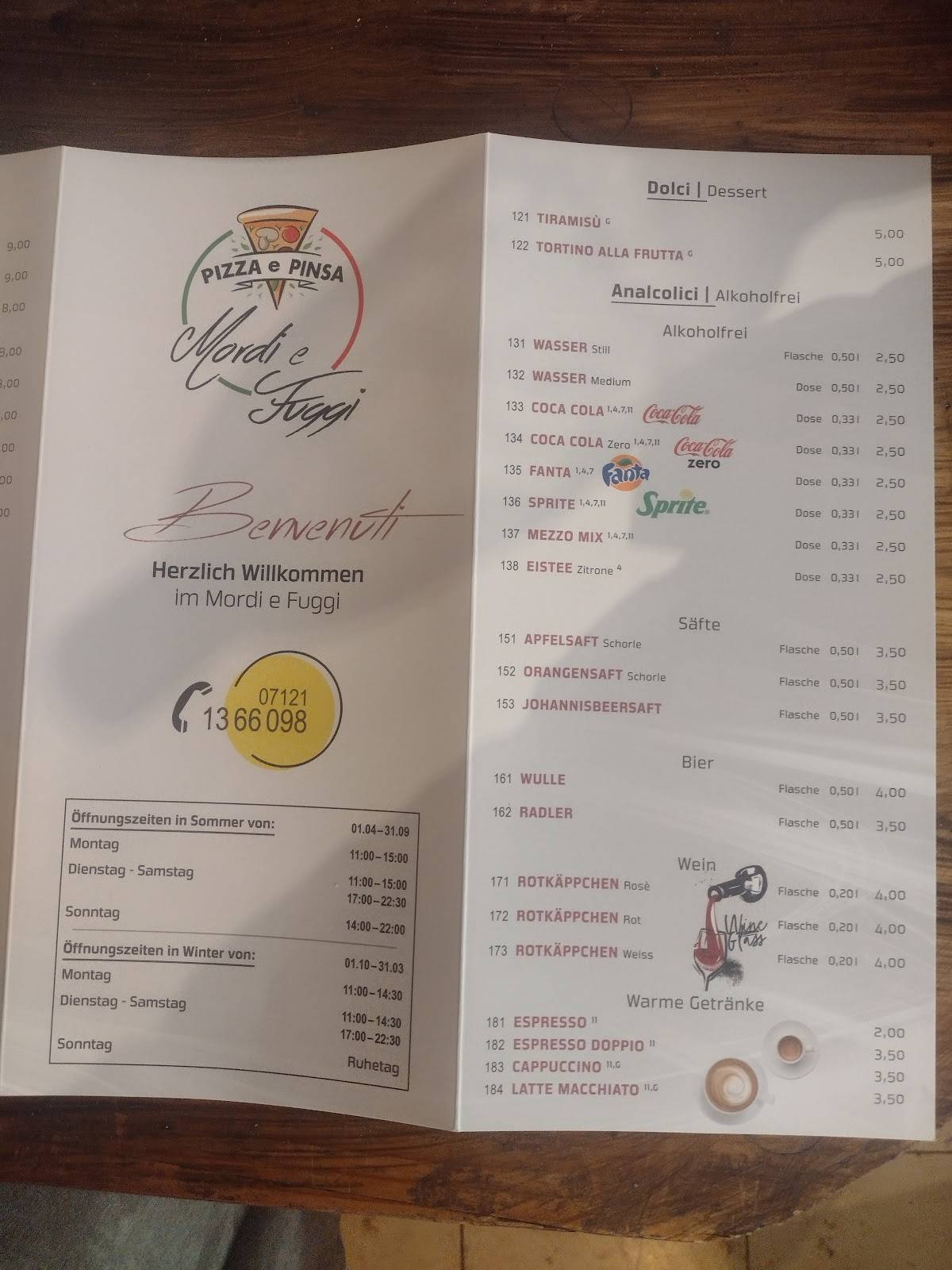 Speisekarte von Mordi e Fuggi pizza, Reutlingen