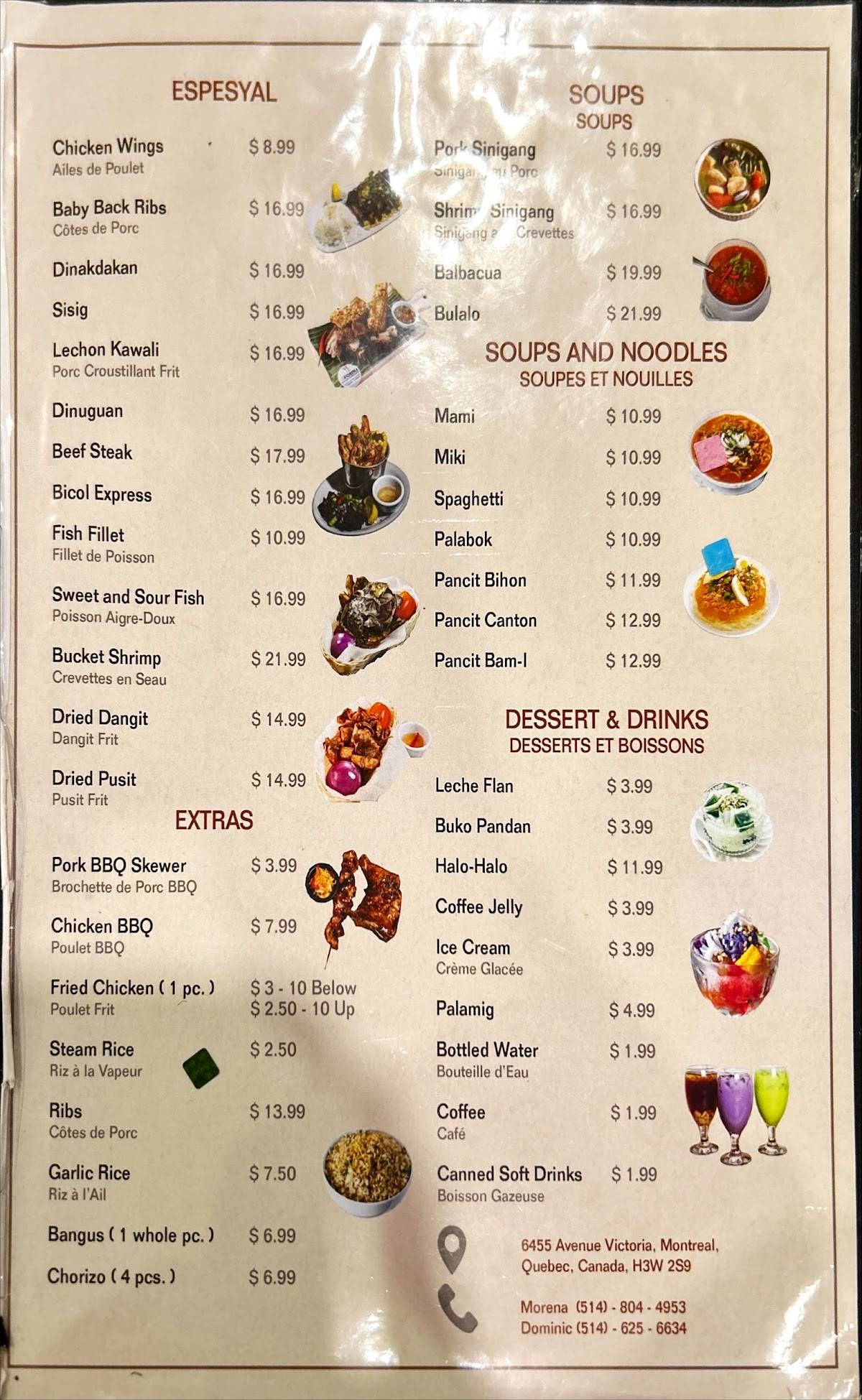 Menu at Morena Restaurant, Montréal