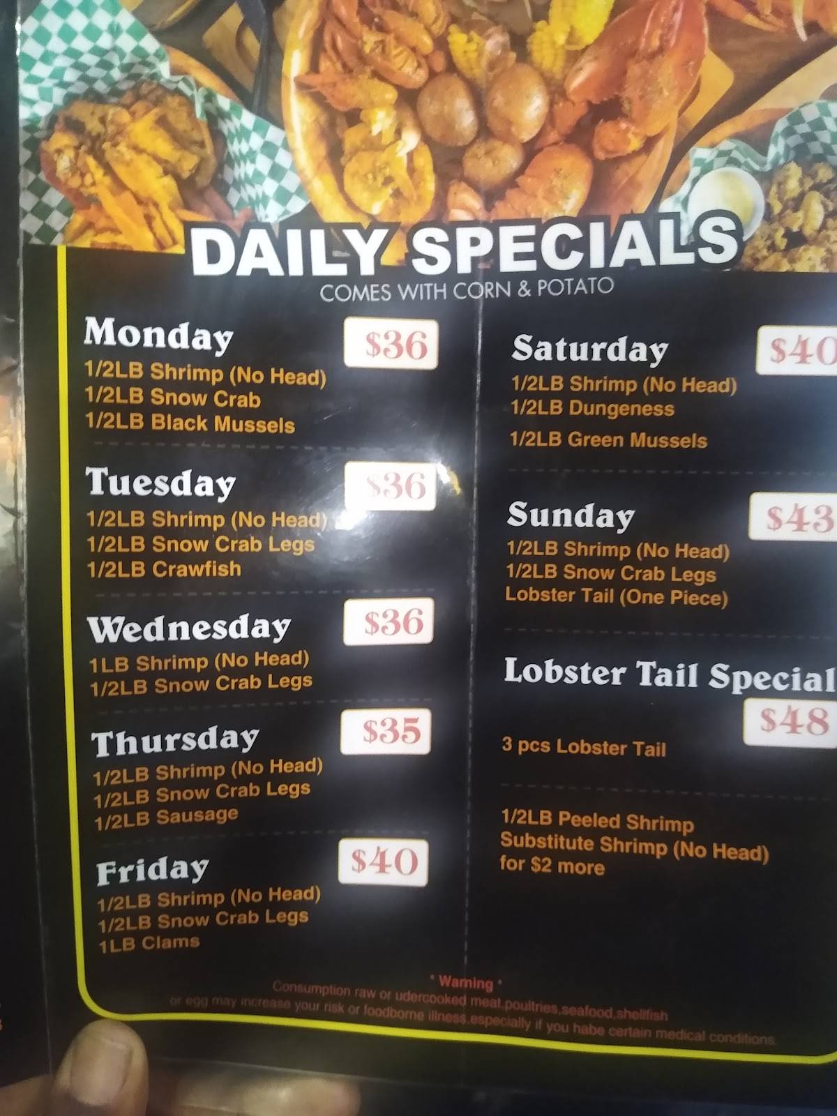 Menu at Alaska Crab pub & bar, Moreno Valley
