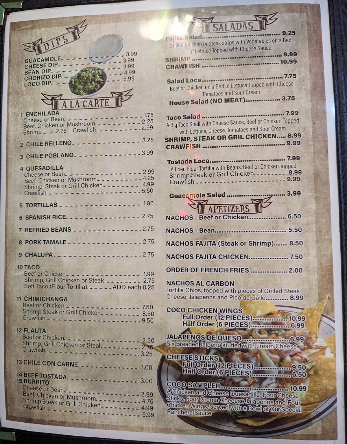 Menu at Coco Loco restaurant, Moss Point