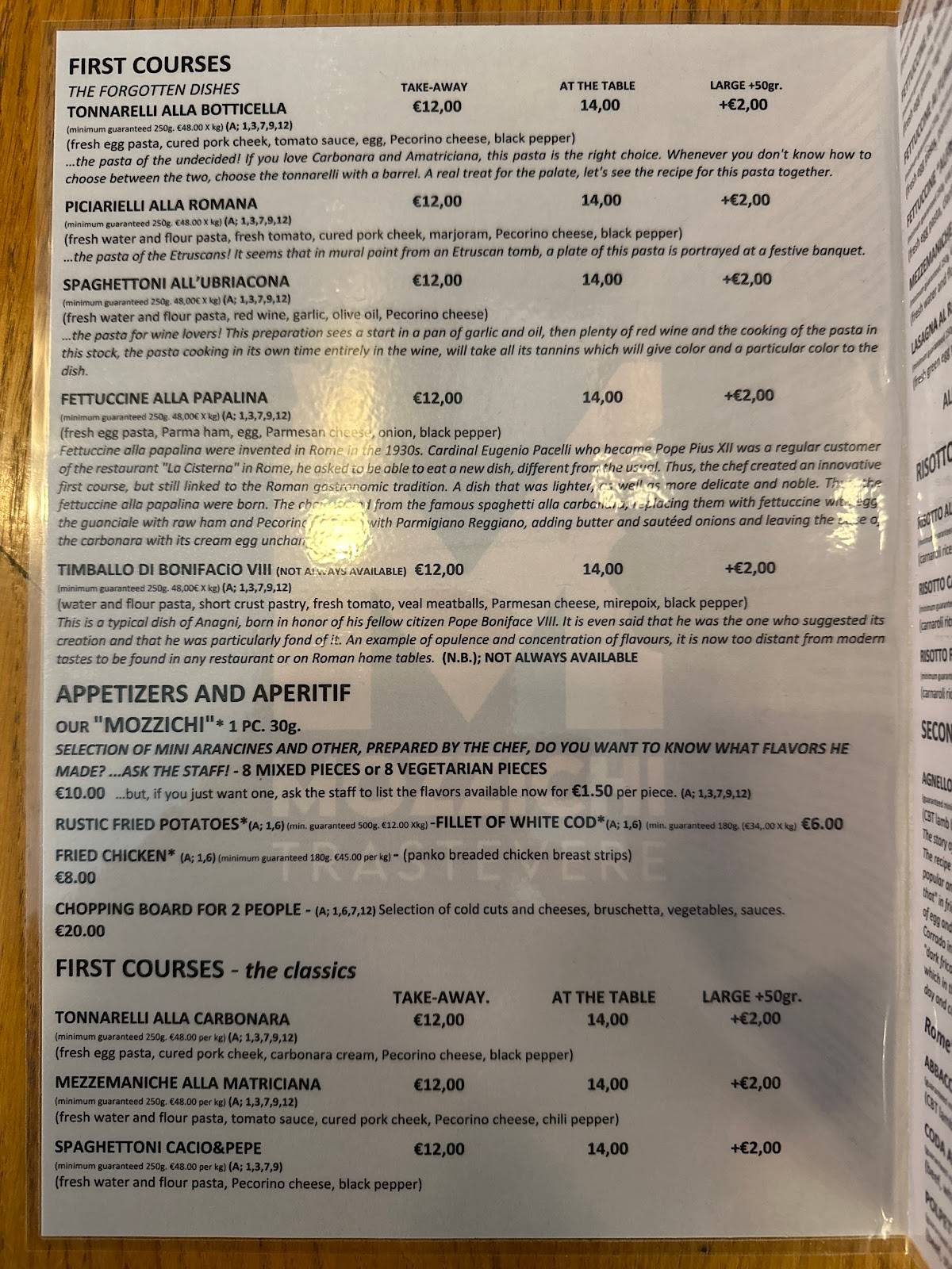 Menu at Pasta&go restaurant, Rome