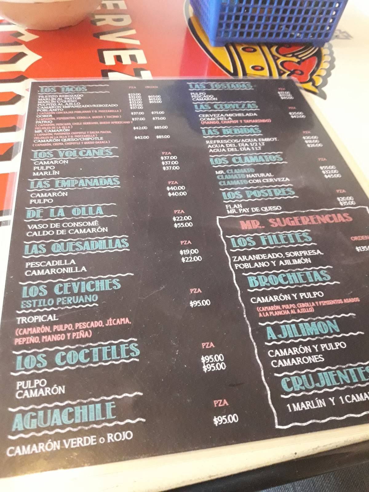 Carta del restaurante Mr. Camarón, Ciudad del México