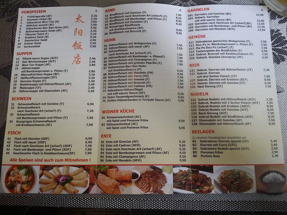 Speisekarte von Mr. Chen restaurant, Gemeinde Siegendorf