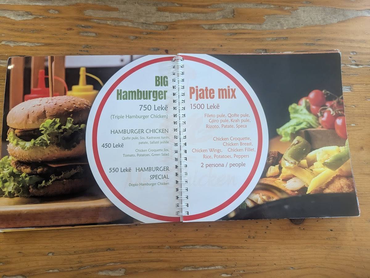 Menu at Mr. Chicken restaurant, Tirana