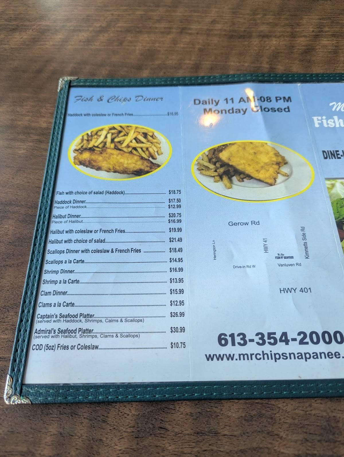 Menu at Mr. Chips Fish Place restaurant, Greater Napanee