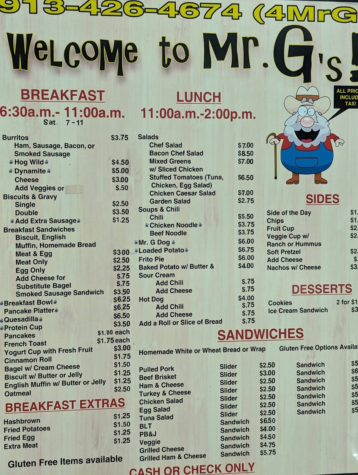 Menu at Mr. G's Restaurant, Atchison
