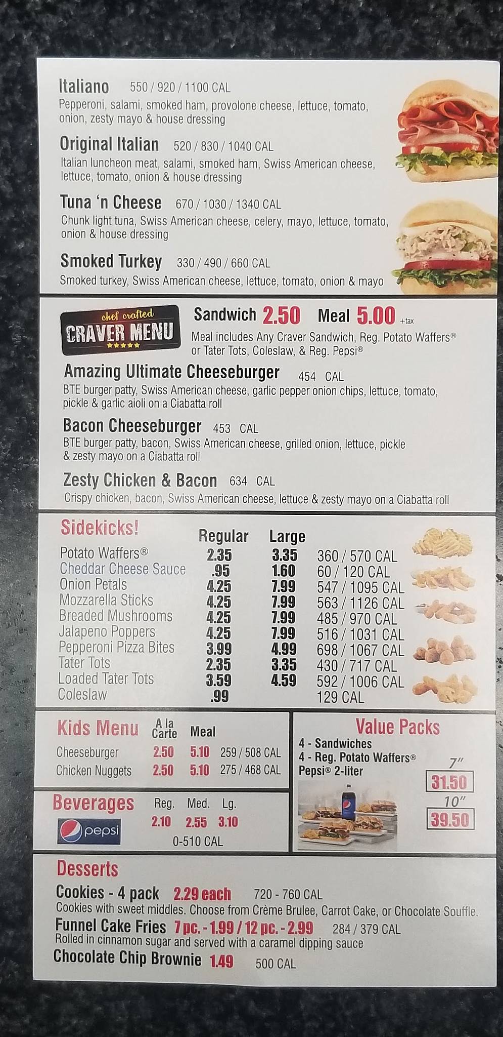 Menu at Mr. Hero fast food, Orrville