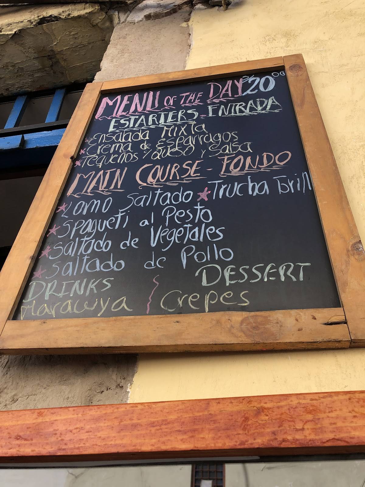 Carta de Mr. Leo restaurant snack bar, Cusco