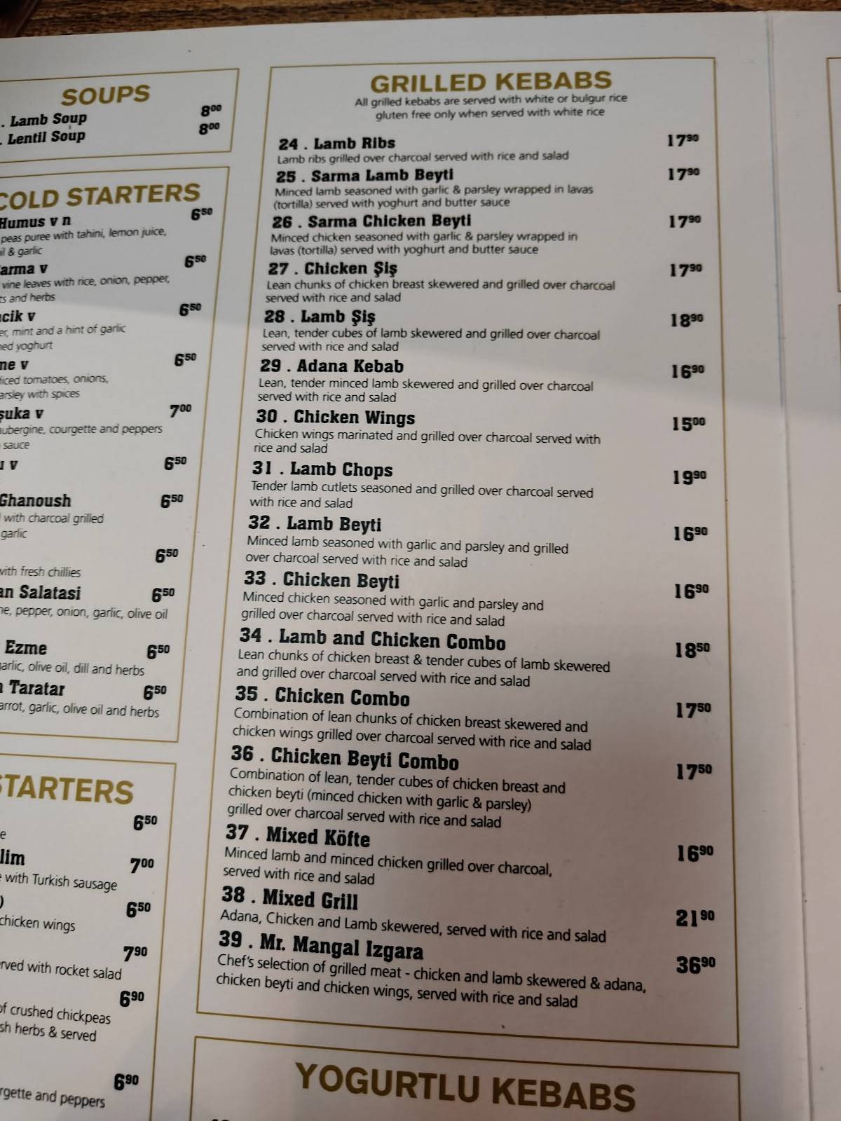 Menu at Mr Mangal restaurant, Norwich
