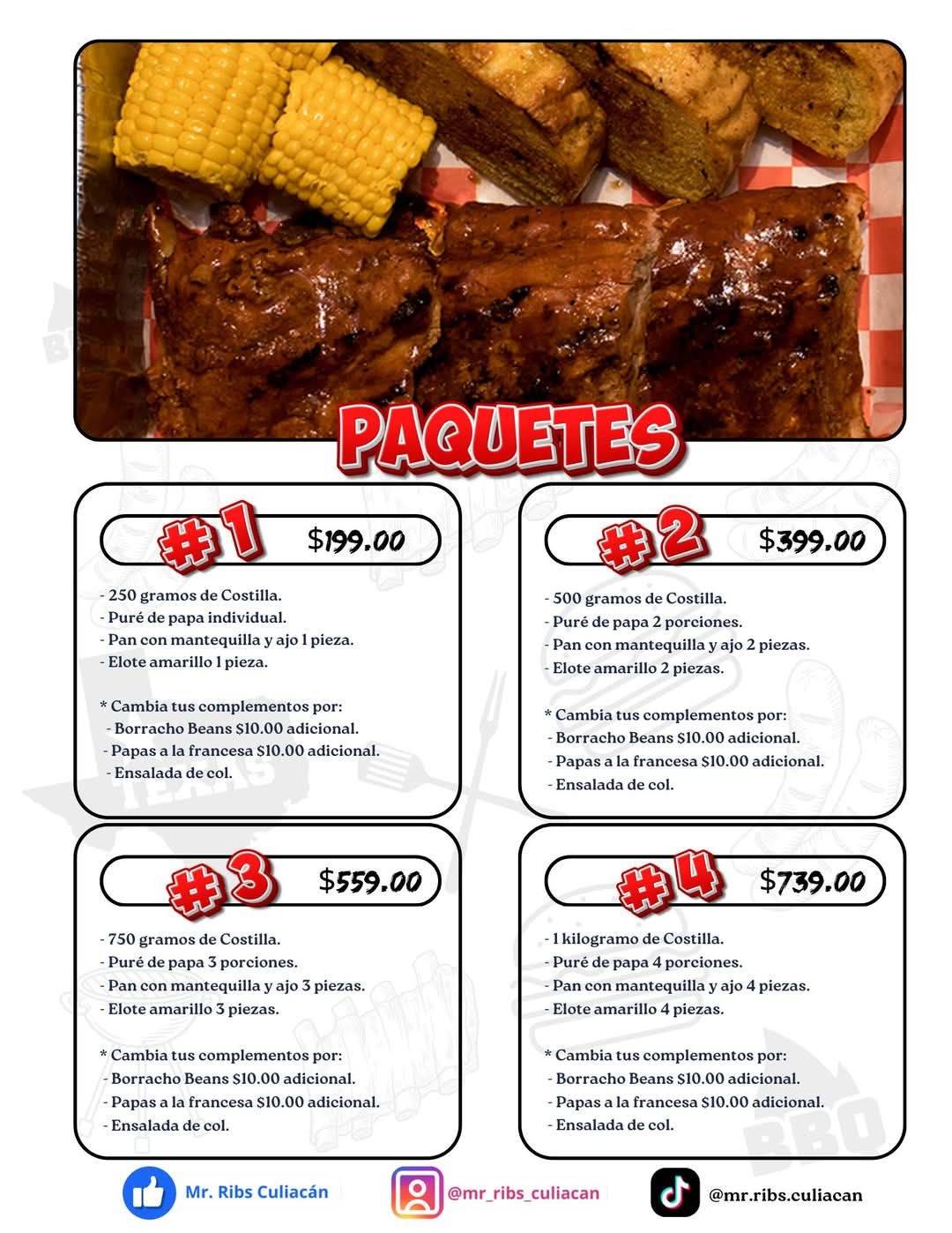Carta del restaurante Mr. Ribs Culiacán, Culiacán Rosales